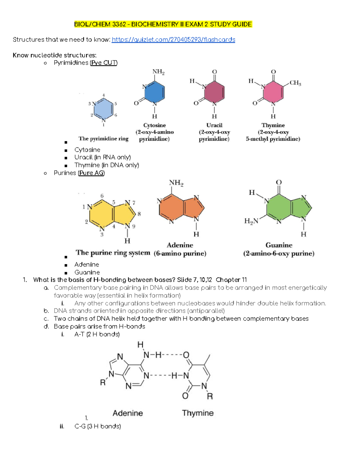 Bioch 2 EXAM 2 Study Guide - Nancy - BIOL/CHEM 3362 - BIOCHEMISTRY II ...