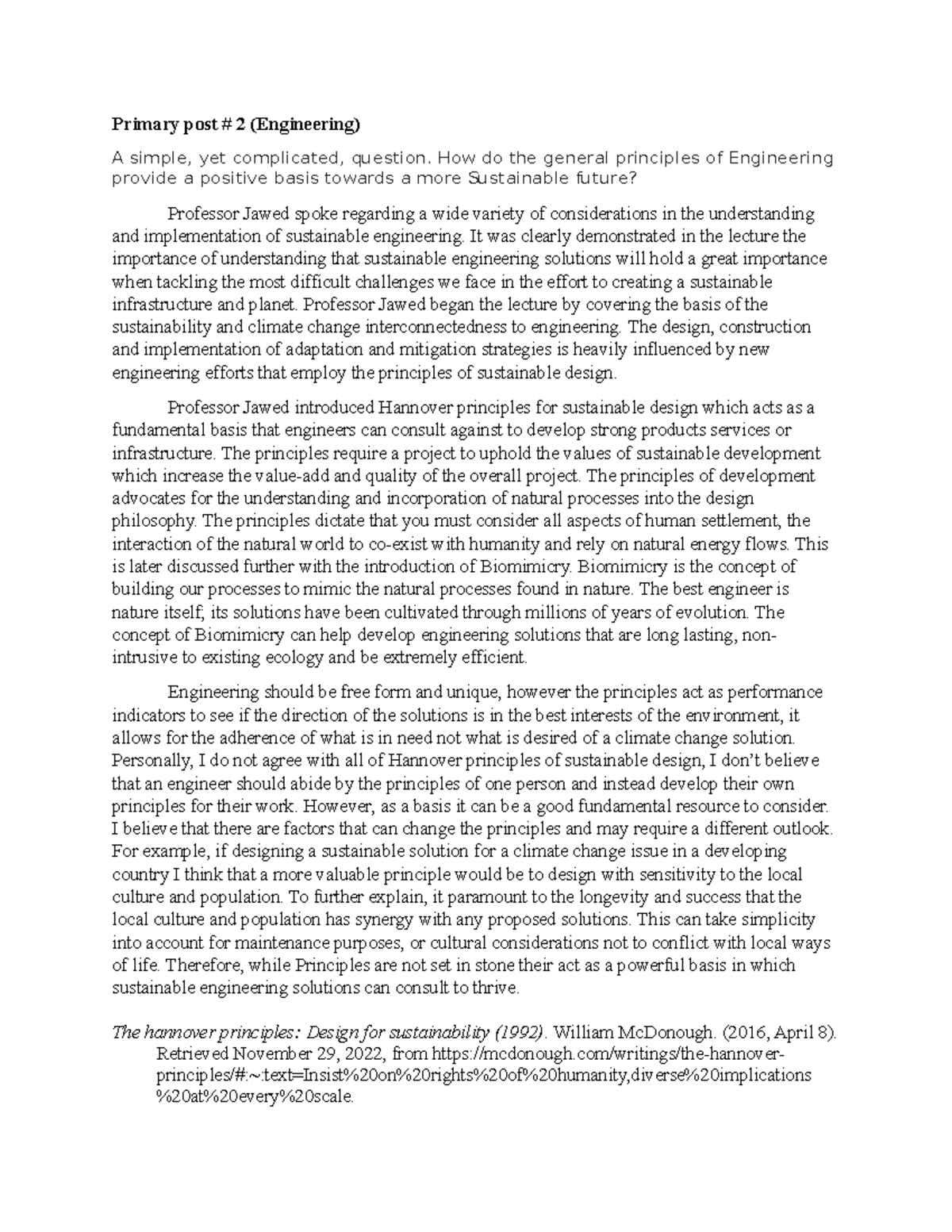 Engineering Post and response - Primary post # 2 (Engineering) A simple ...