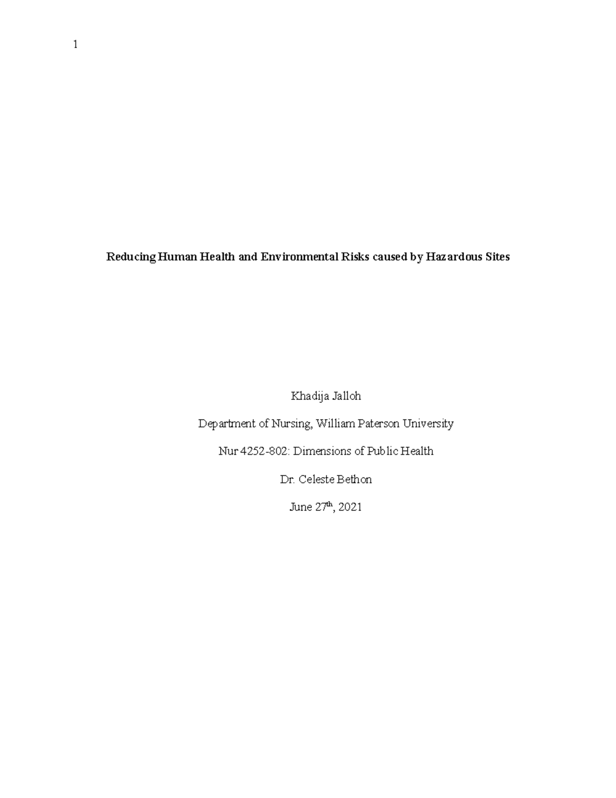 Reducing Human Health Risks caused by Hazardous Sites - Reducing Human ...