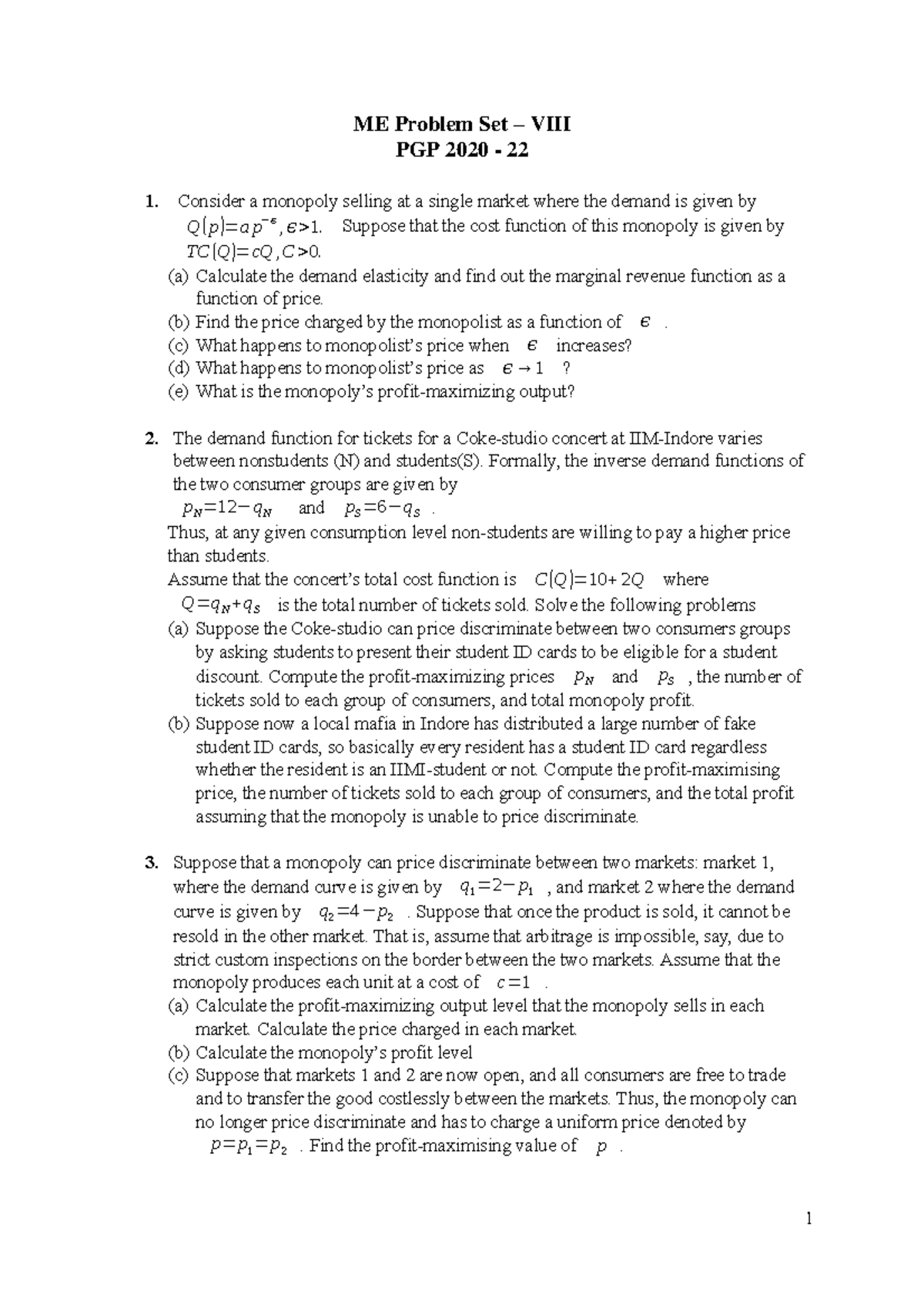 Sample/practice exam 14 August 2020, questions - ME Problem Set – VIII ...