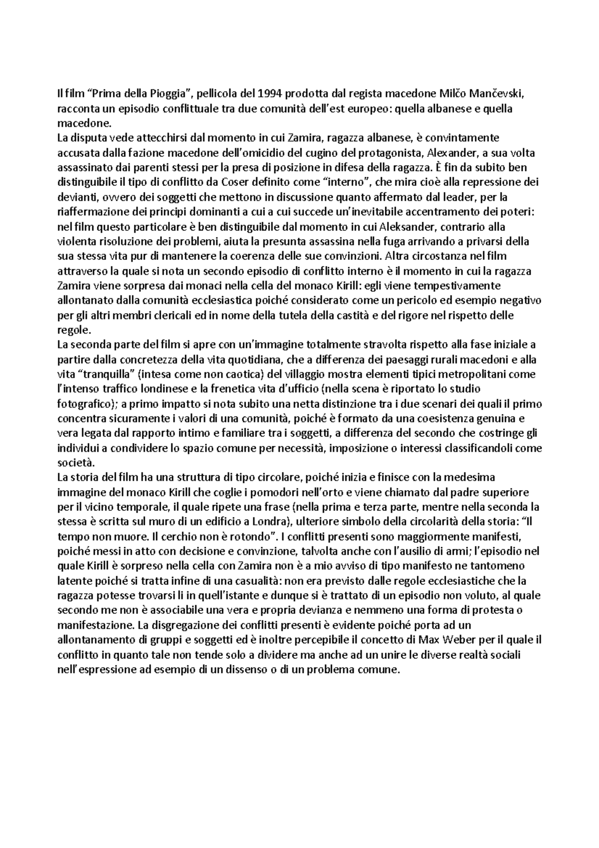 Sociologia - Riassunto Film Prima della pioggia - scienze politiche ...