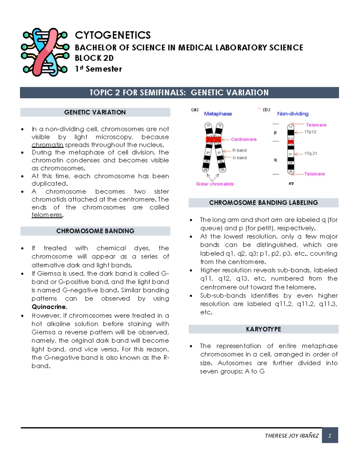 Genetic-Variation - CYTOGENETICS BACHELOR OF SCIENCE IN MEDICAL ...