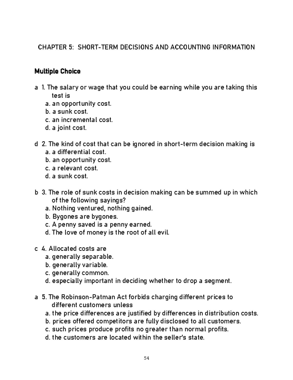 Short-term-decisions-and-accounting-informations - CHAPTER 5: SHORT ...