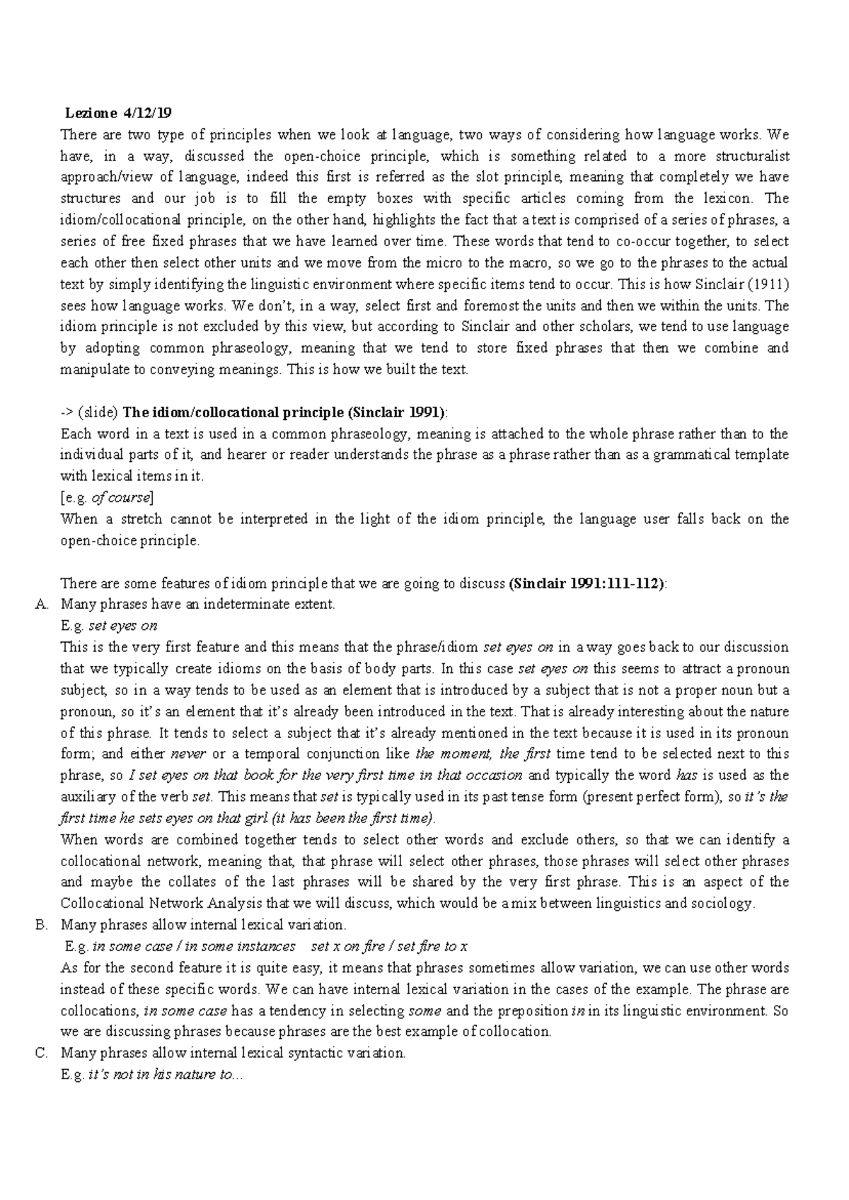 Collocation analysis - Corpus Linguistics - Lezione 4/12/ There are two ...