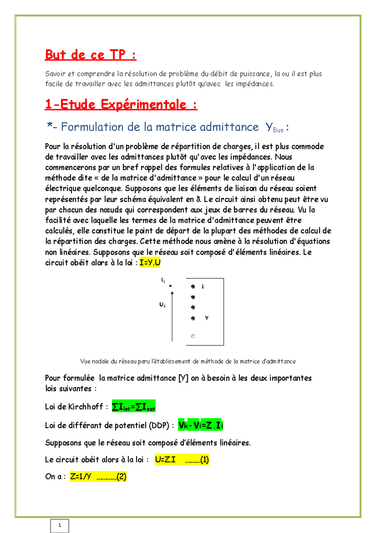 Calcul De La Matrice Admittance Y bus - But de ce TP : Savoir et ...