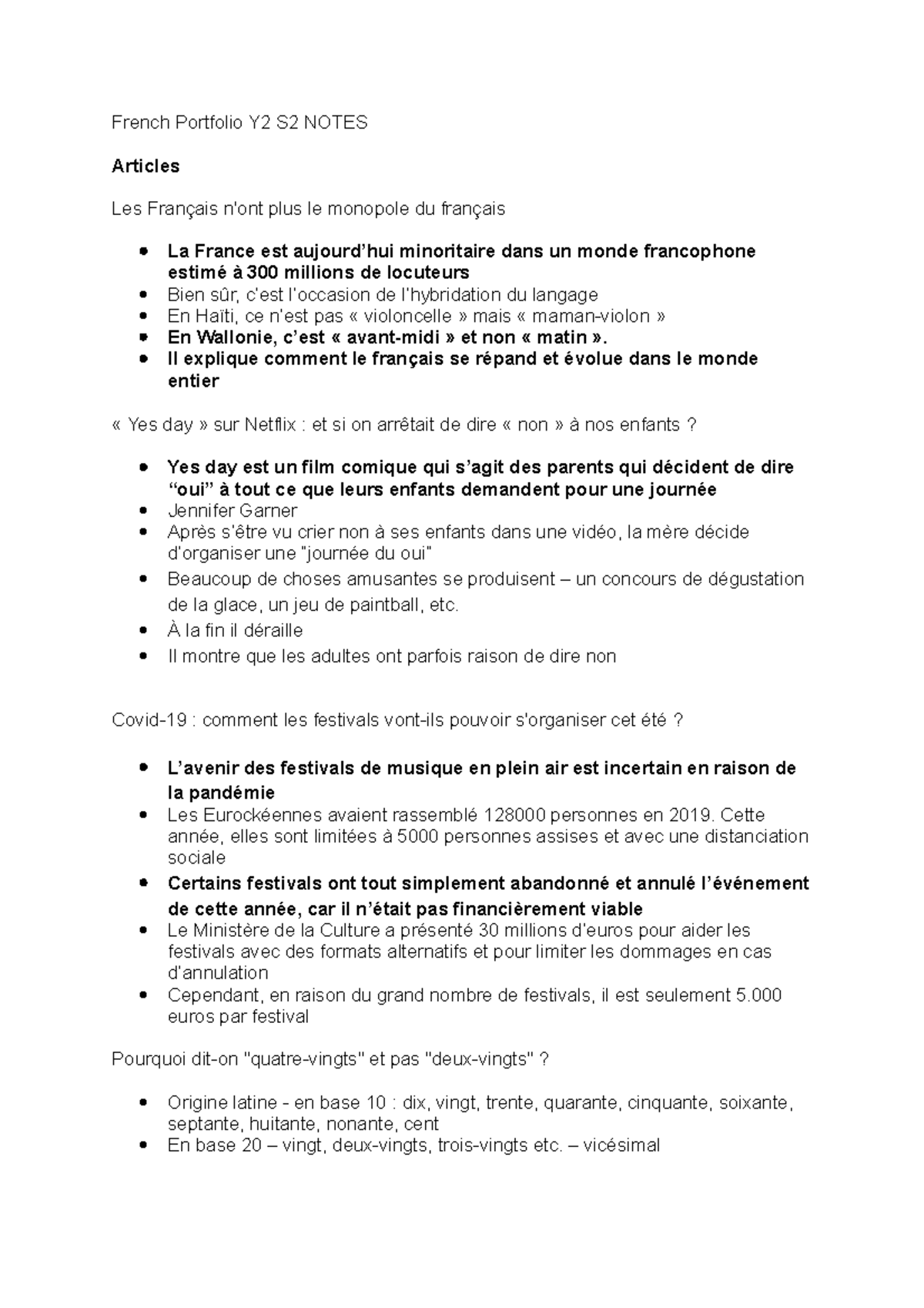 French Portfolio Notes 2 - French Portfolio Y2 S2 NOTES Articles Les ...