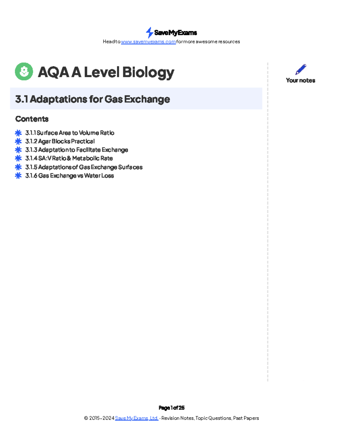 Topic 3 AQA Biology - Page 1 of 25 AQA A Level Biology 3 Adaptations ...