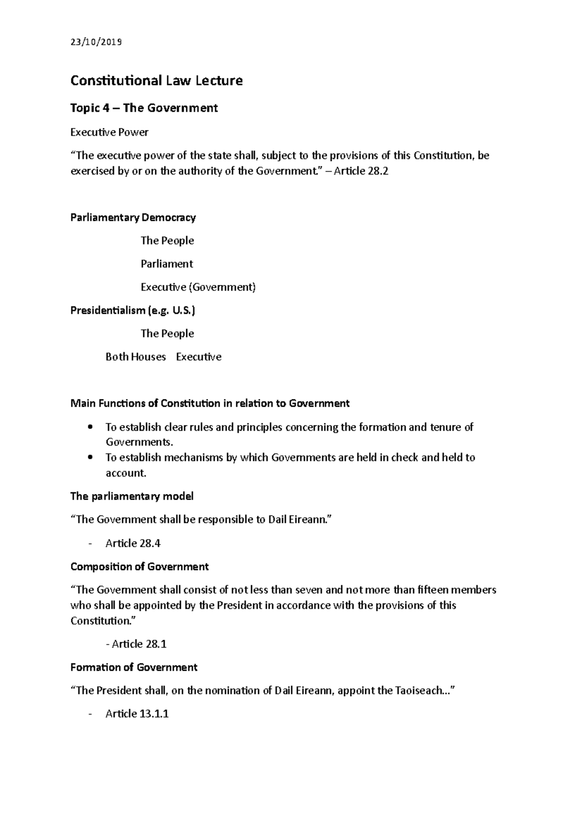 Constitutional Law Lecture 23rd Oct 2019 - Constitutional Law Lecture ...