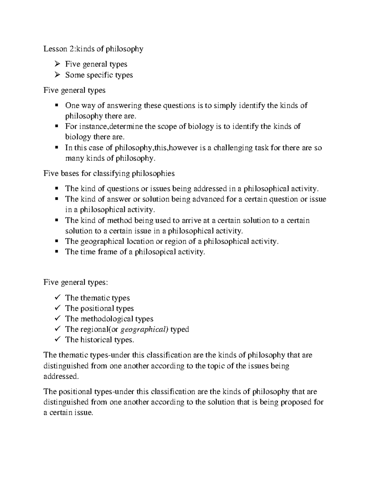 Lesson 2 reviewerintro to philo - Lesson 2:kinds of philosophy Five ...