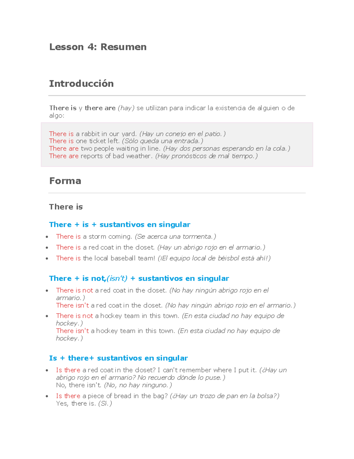 Lesson 4 resumen ingles - Inglés - USS - Studocu