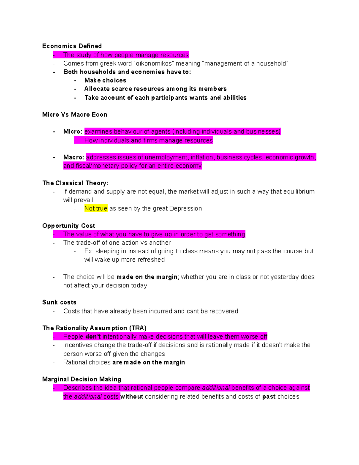 101 Mod 1 notes - Economics Defined - The study of how people manage ...