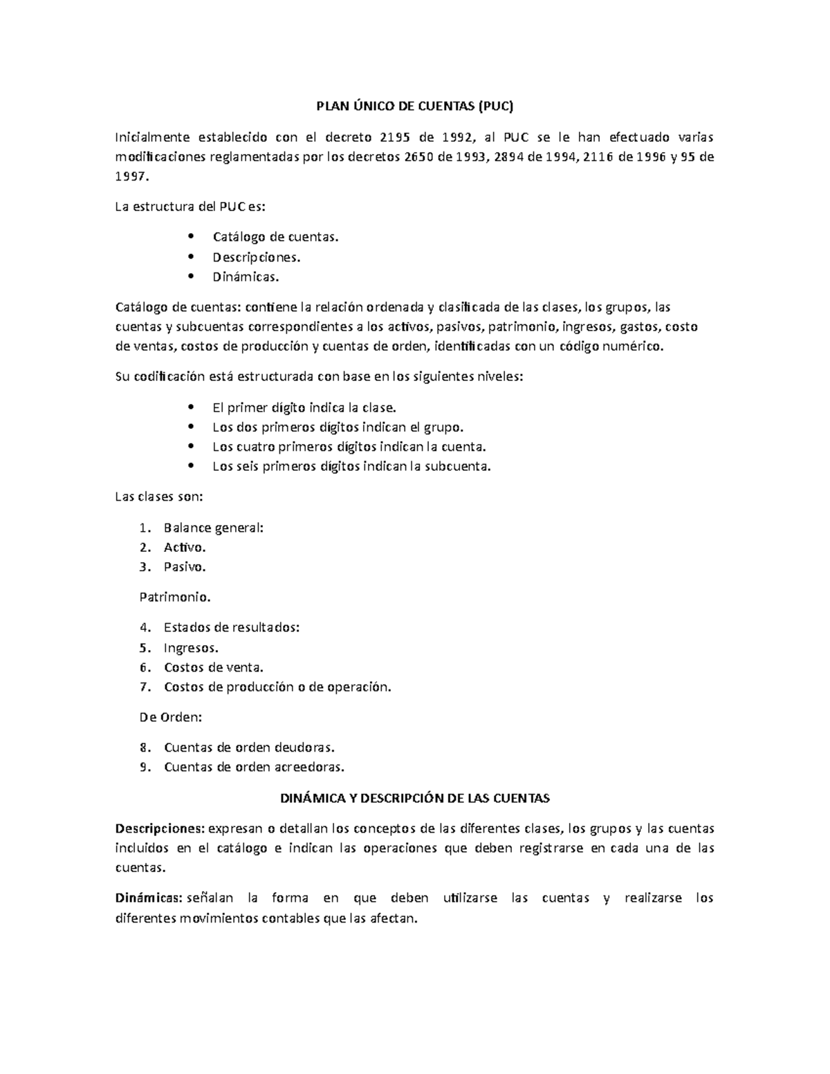 Plan único de cuentas - PLAN ÚNICO DE CUENTAS (PUC) Inicialmente ...