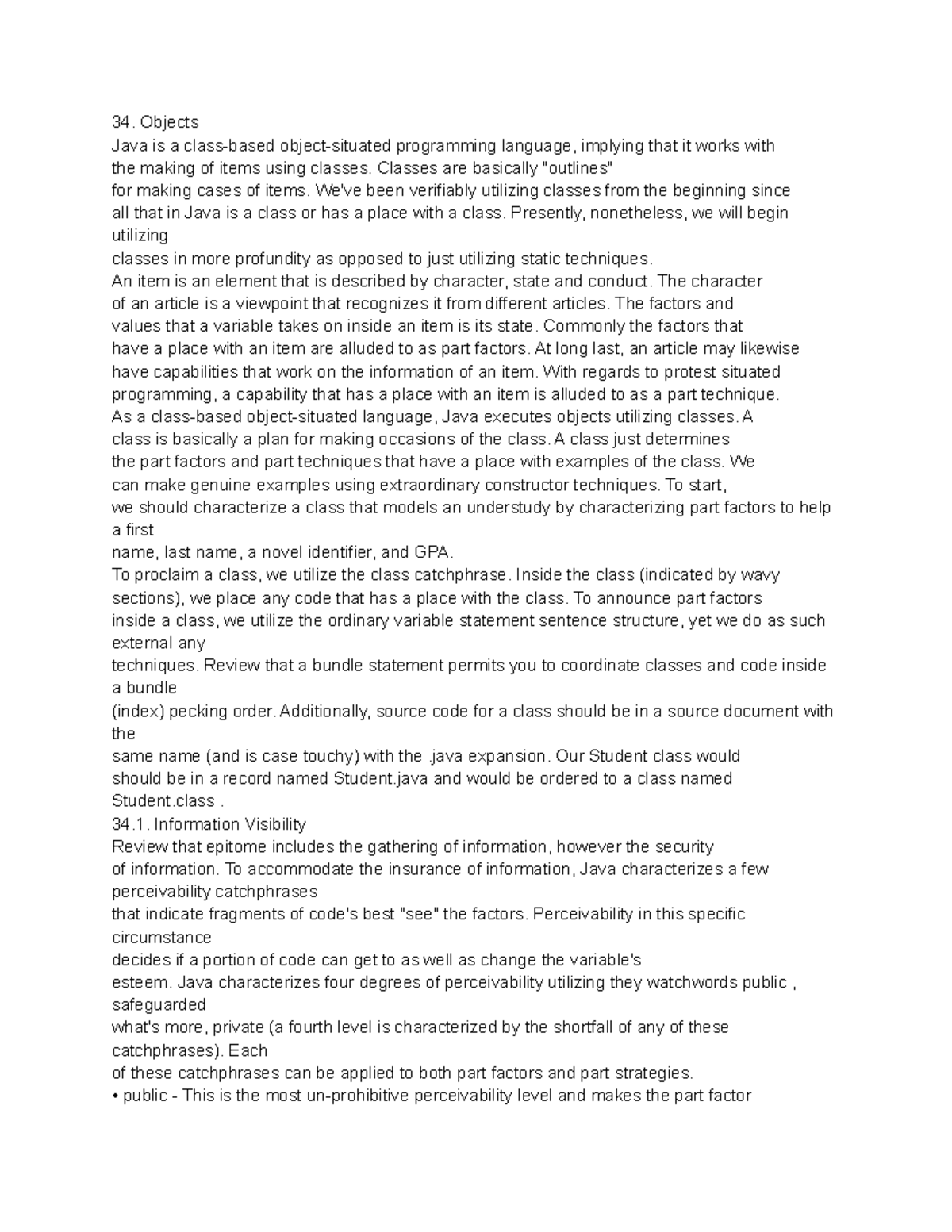 Intro To Computer Science Chpt 34 Notes Objects Java Is A Class Based Object Situated