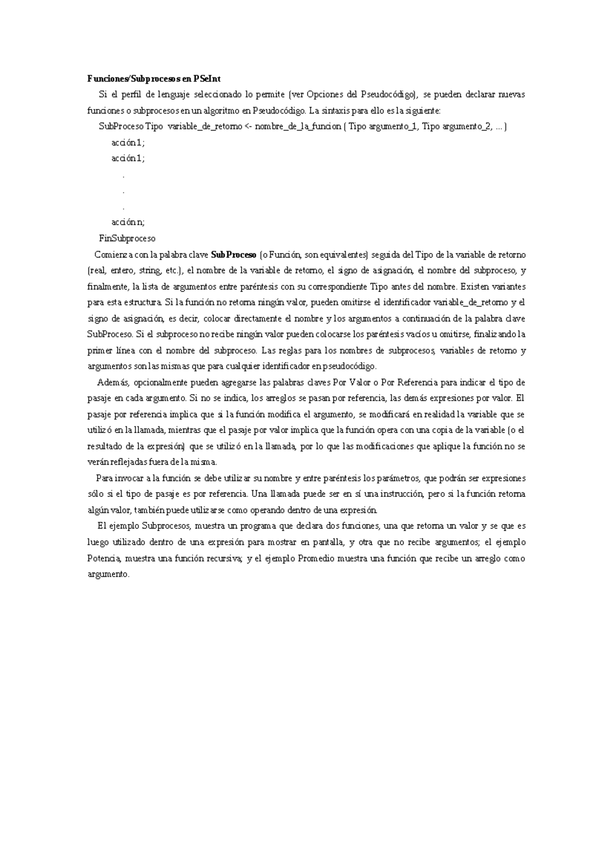 Funciones Pse Int - Tareas - Funciones/Subprocesos en PSeInt Si el ...