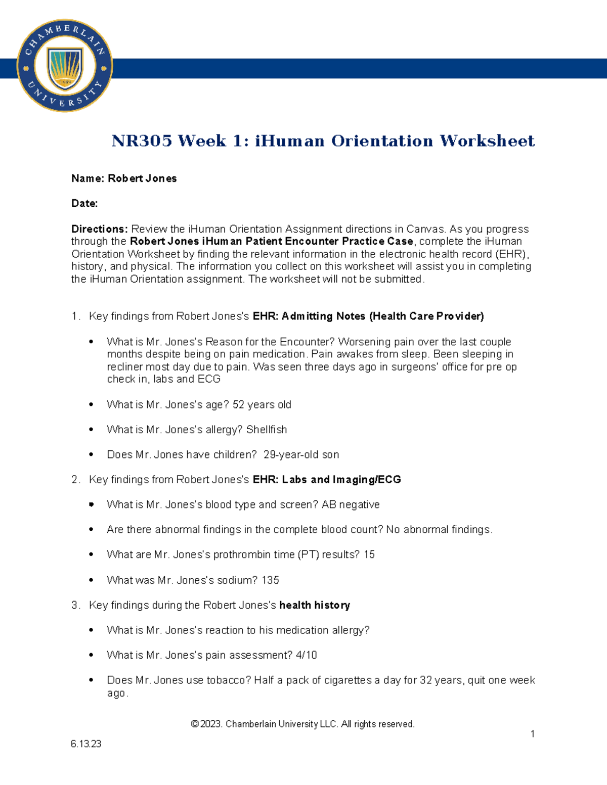 I Human Orientation - NR305 Week 1: iHuman Orientation Worksheet Name ...