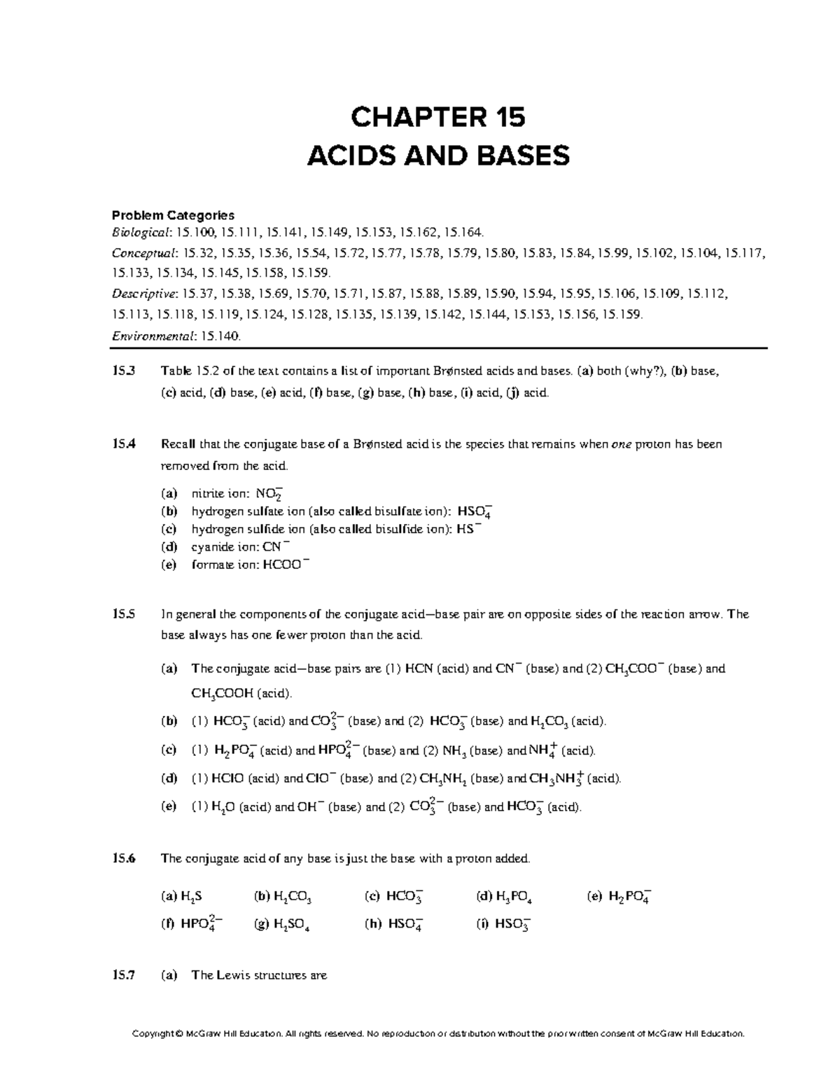 Chapter 15 ISM Chang 14e - CHAPTER 15 ACIDS AND BASES Problem ...