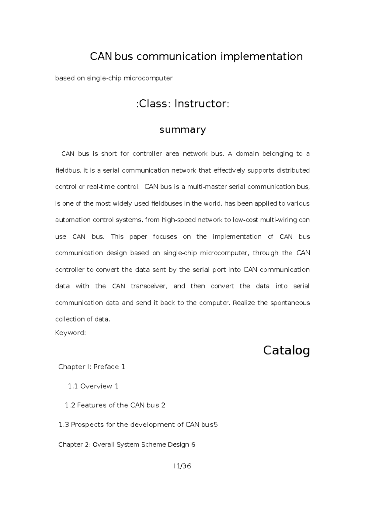 CAN Bus Communication Implementation A Domain Belonging To A Fieldbus