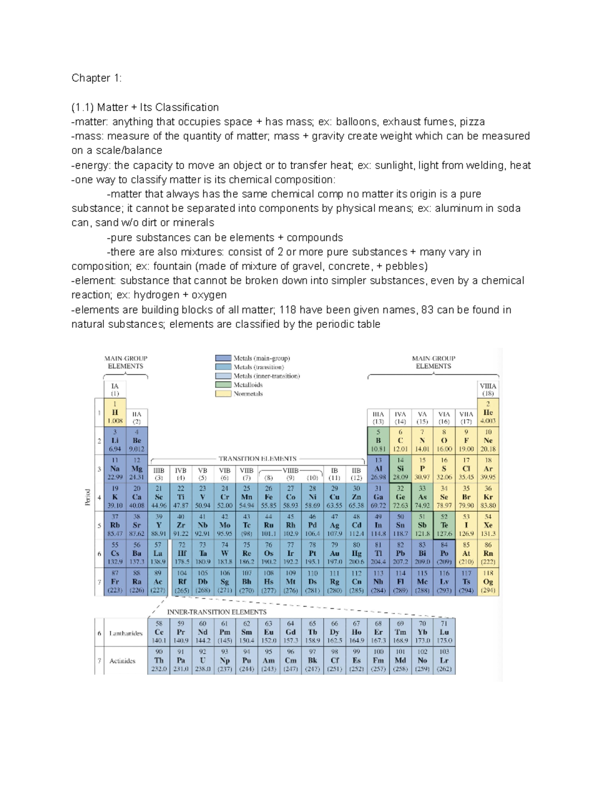 intro to chem chapter 1 - Chapter 1: (1) Matter + Its Classification ...