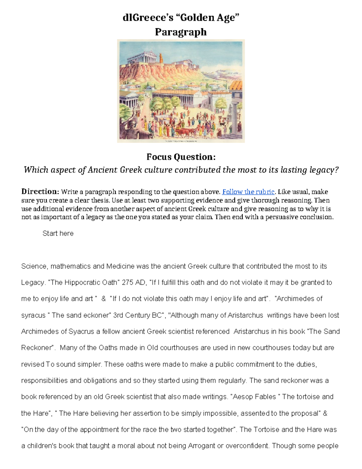 Greece Golden Age Paragraph - dlGreece’s “Golden Age” Paragraph Focus ...