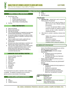 Strasinger Outline (Chapters 2-4) - Chapter 2 - Intro to Urinalysis A ...