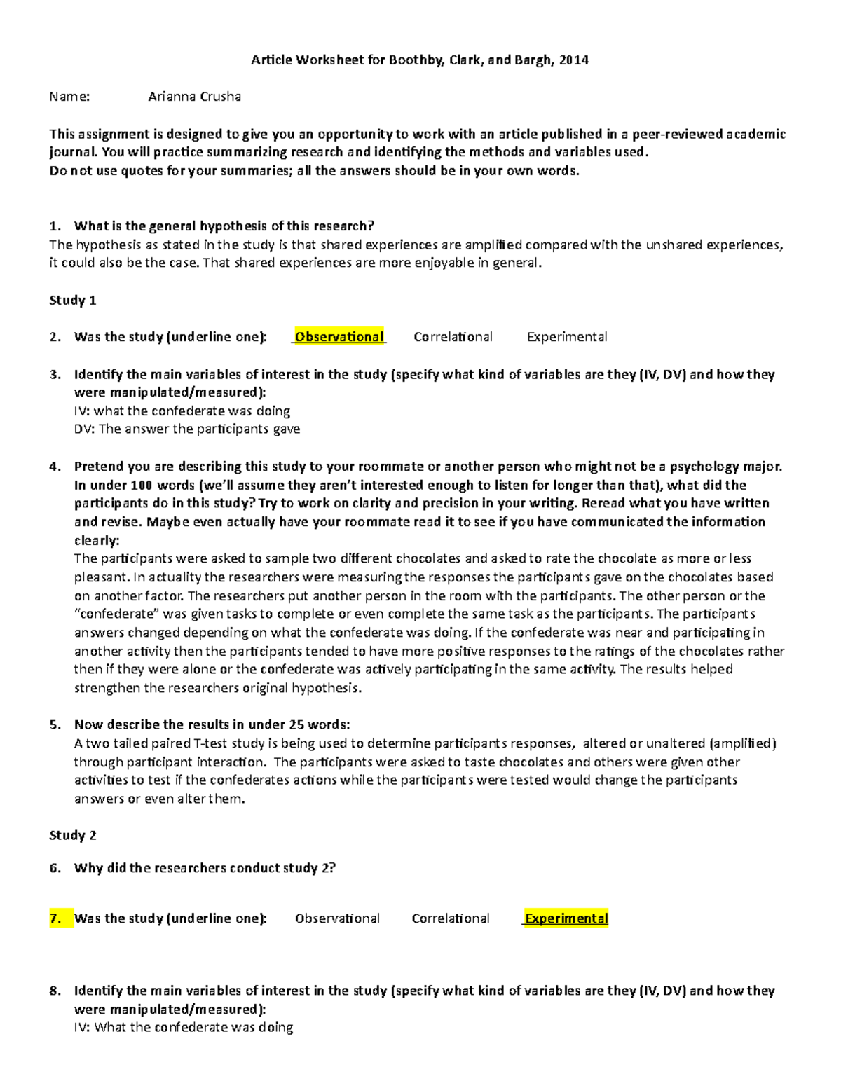 HW+1 psych 345 - Article Worksheet for Boothby, Clark, and Bargh, 2014 ...