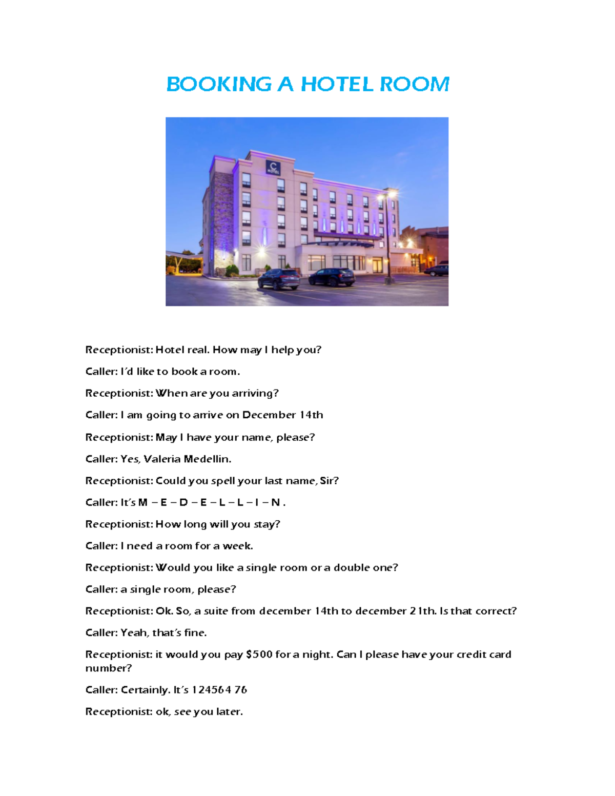 Booking A Hotel ROOM - conversación para realizar una reservación ...