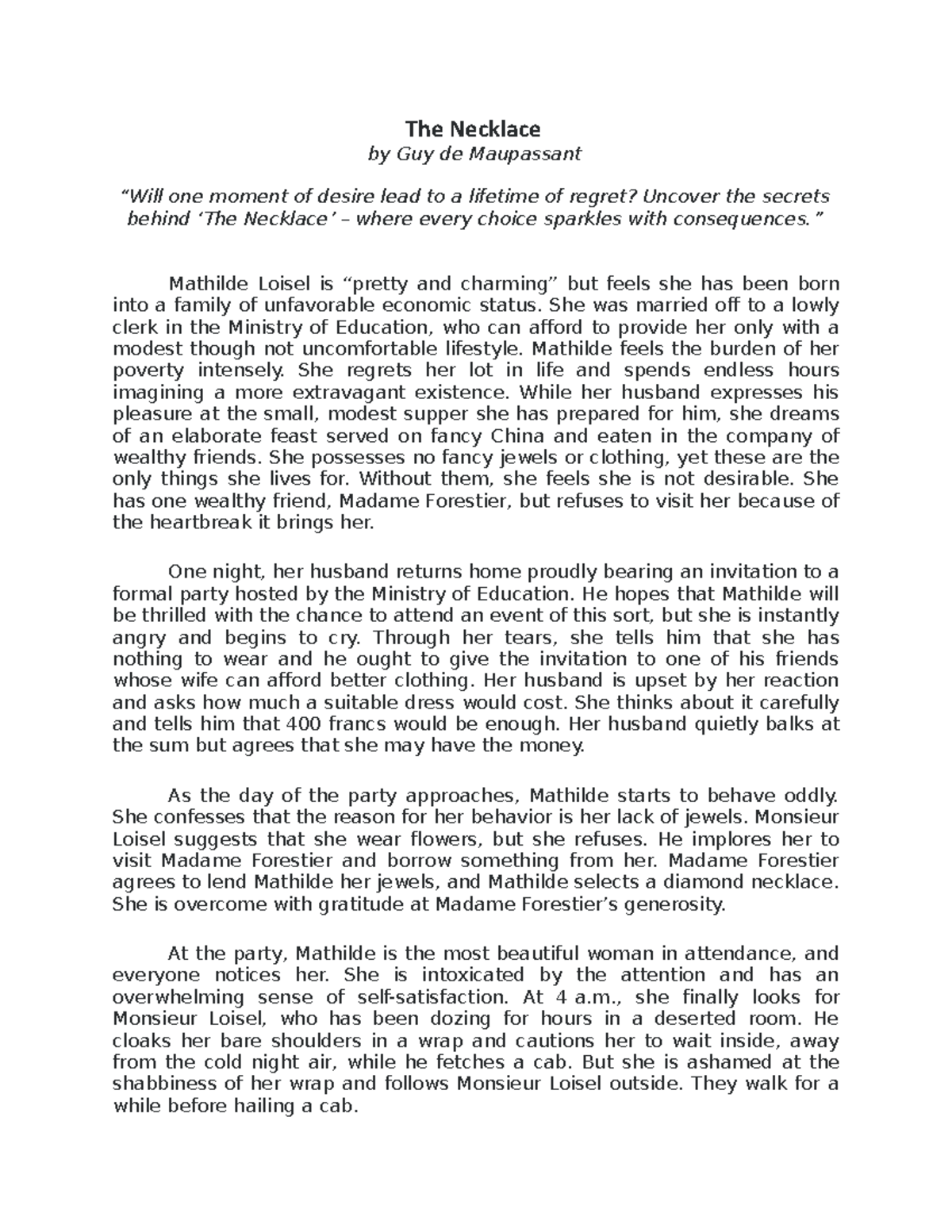 The-necklace - Story - The Necklace by Guy de Maupassant “Will one ...