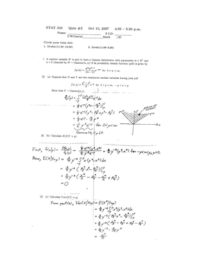 STAT 333 Distributional Formula Sheet - Results for Some Fundamental ...