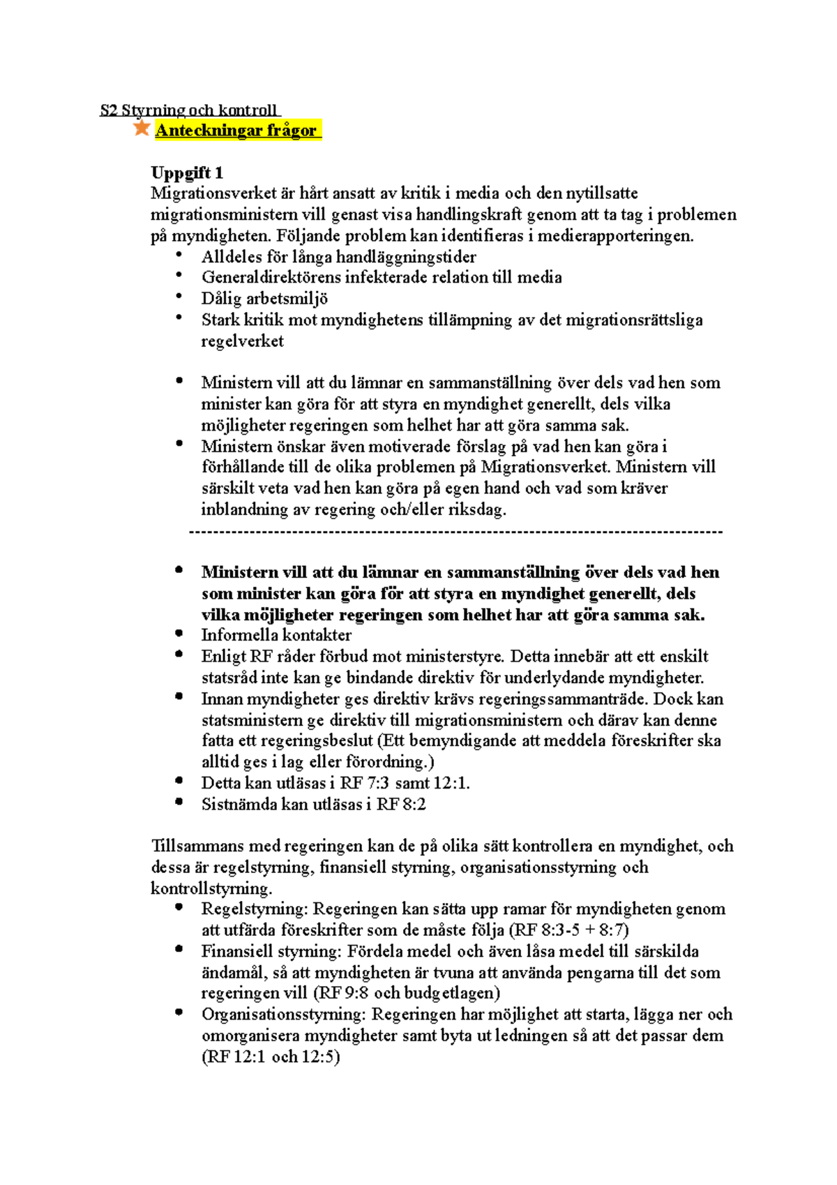 S2 Styrning och kontroll - S2 Styrning och kontroll Anteckningar frågor ...