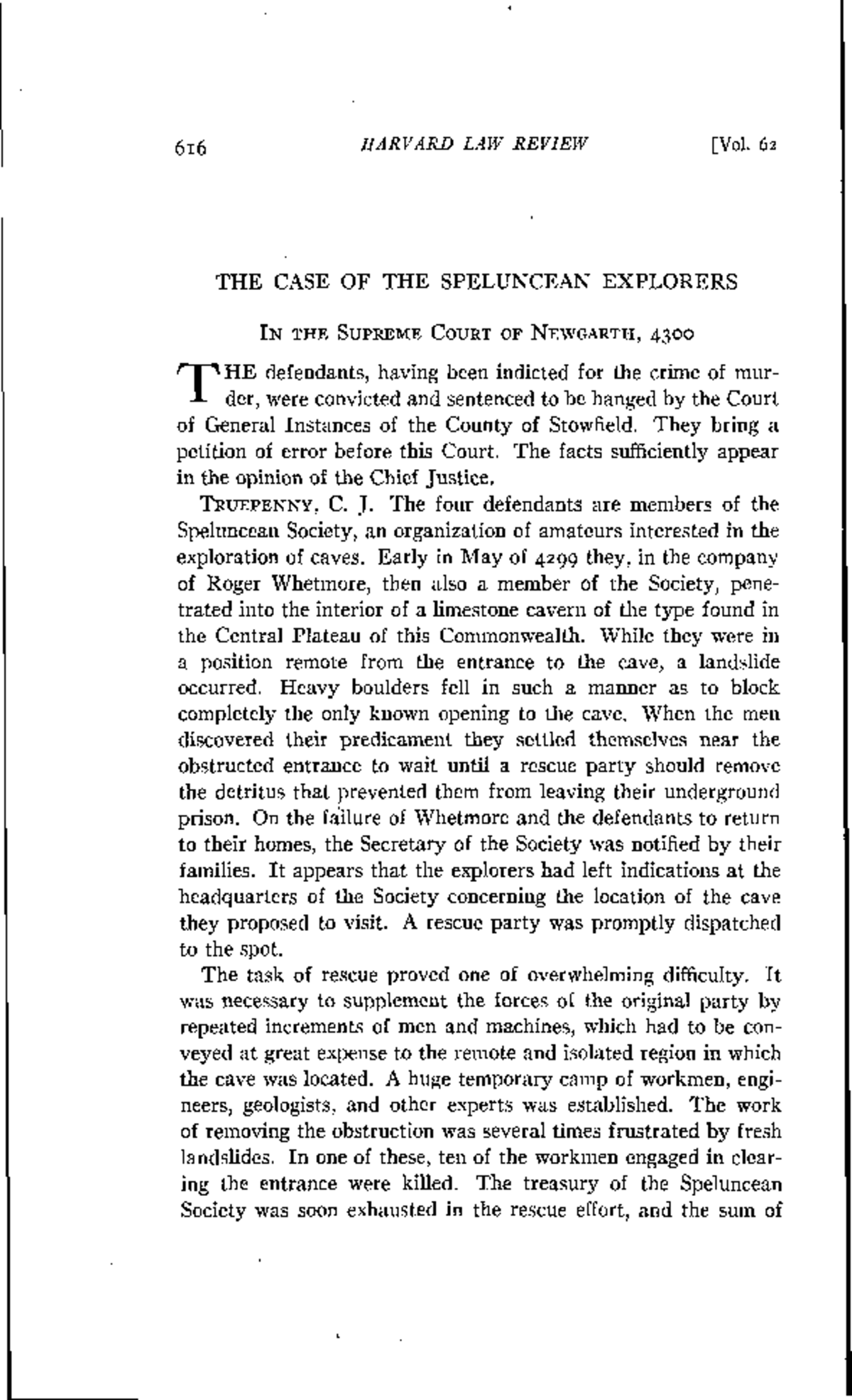 Speluncean Explorers - Reading - 6i6 HARVARD LAW REVIEW [Vol. 62 THE ...