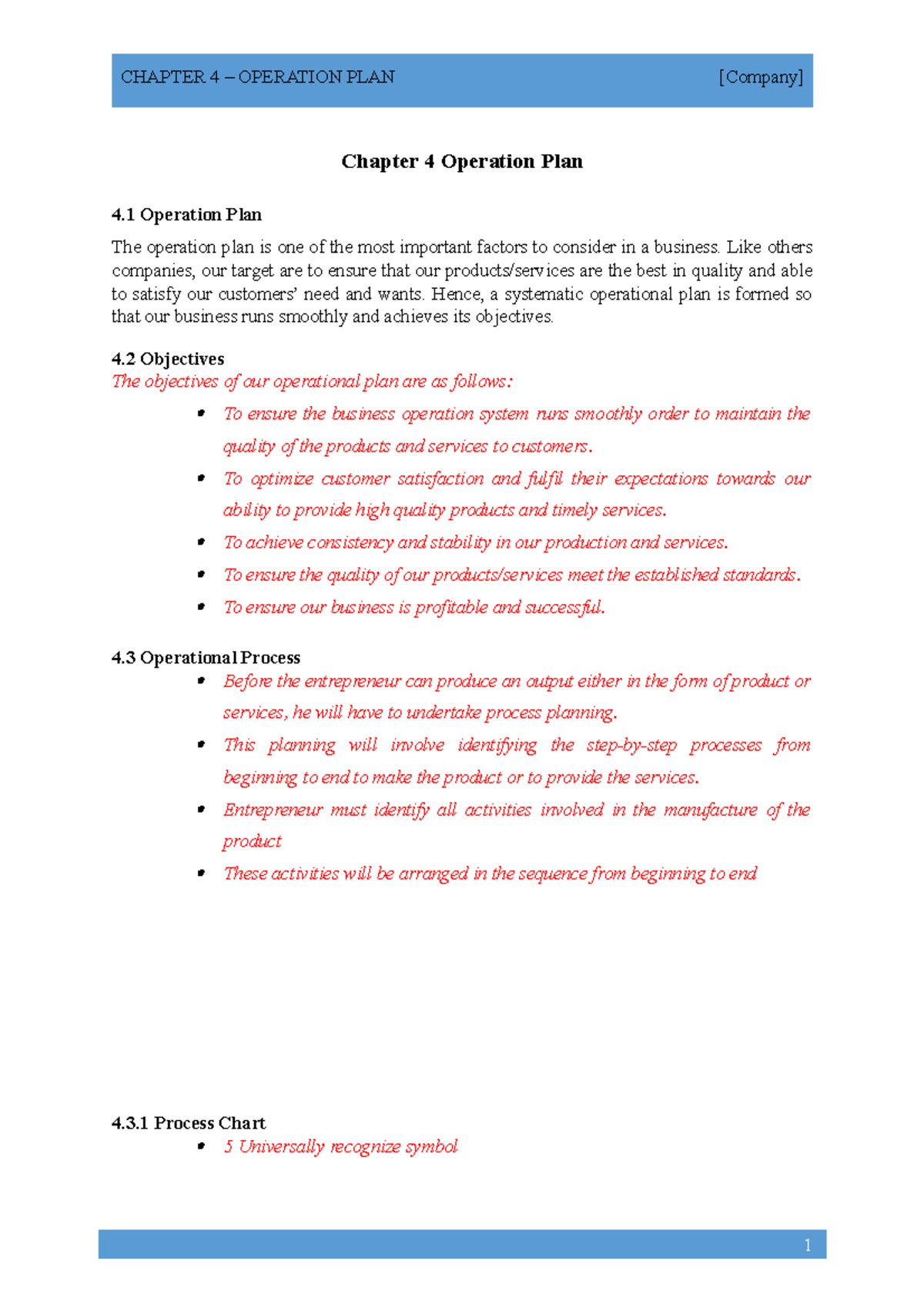 Chapter 4 - Operation Plan (Report) - Chapter 4 Operation Plan 4 ...