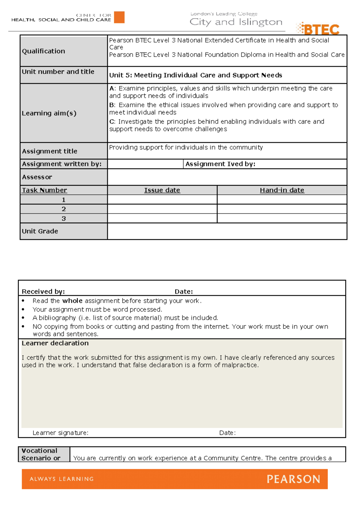 Unit 5 Assignment Brief whole 2022 1 - Qualification Pearson BTEC Level ...