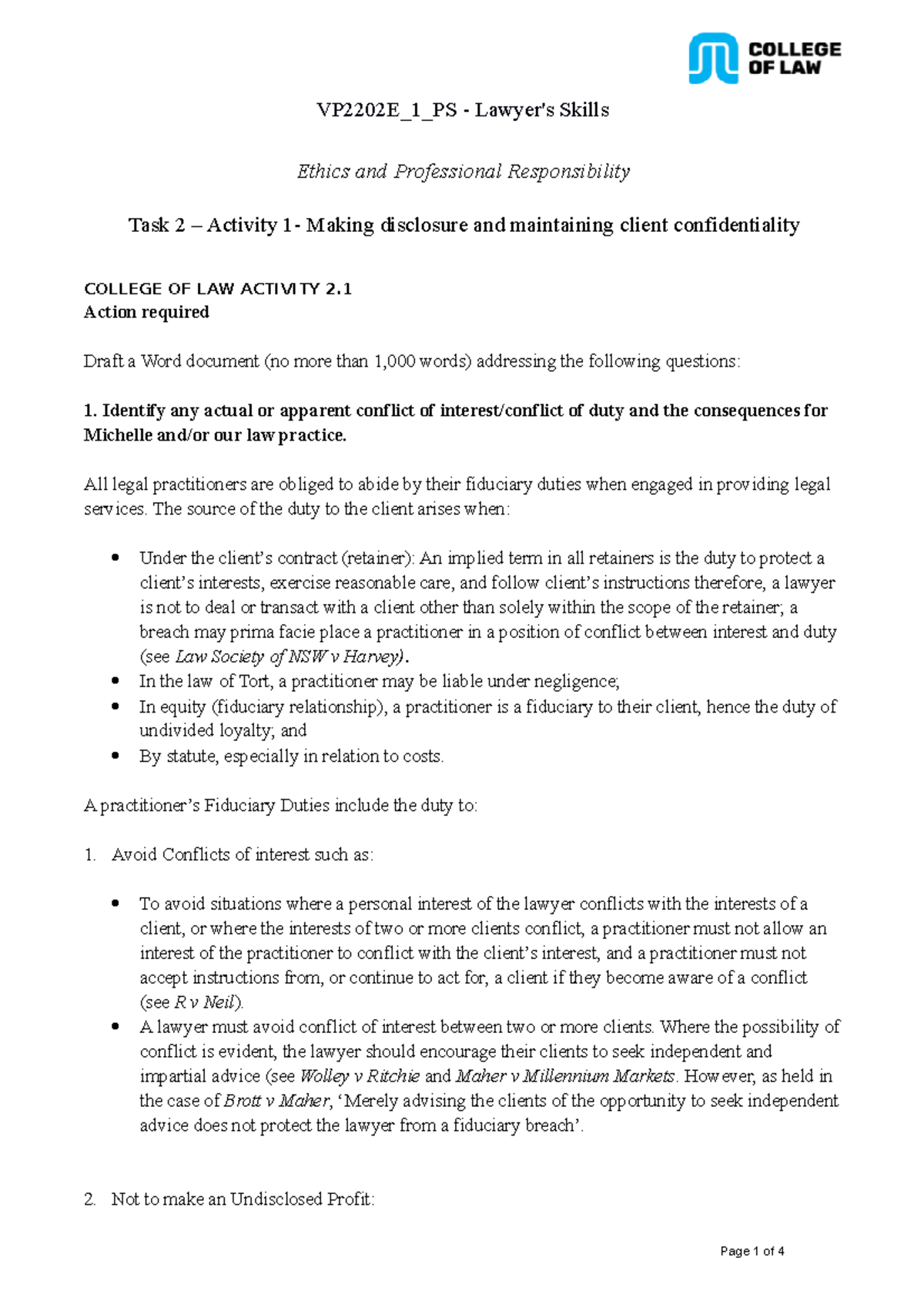 Co L Ethics Task 2 - VP2202E_1_PS - Lawyer's Skills Ethics and ...