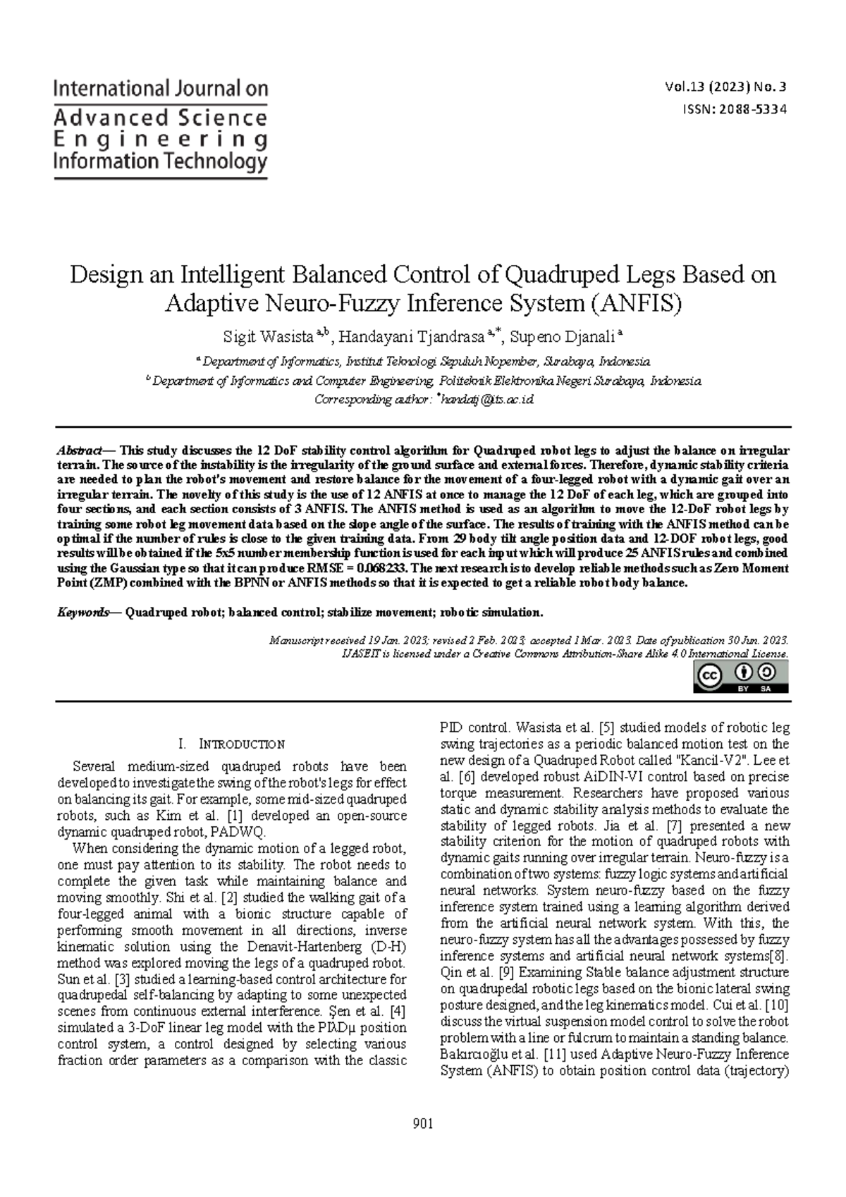 Design an Intelligent Balanced Control of Quadruped Legs Based on Adaptive Neuro Fuzzy Inference ...