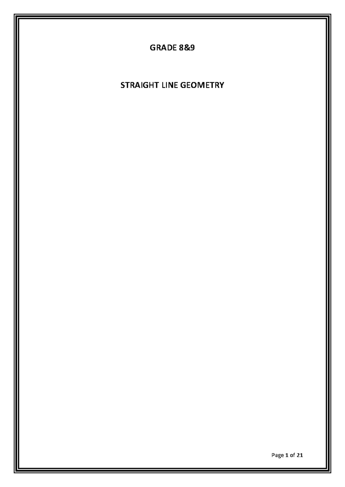 Geometry OF Straight Lines - GRADE 8& 9 STRAIGHT LINE GEOMETRY GEOMETRY ...