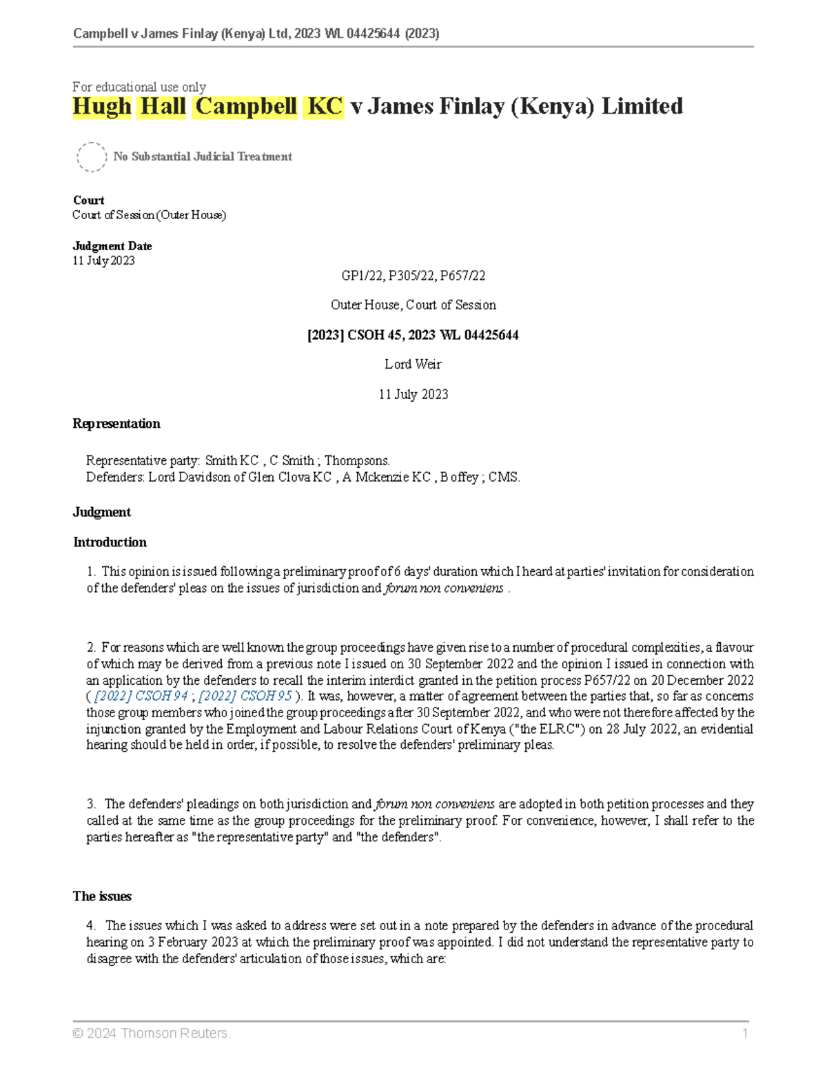 Campbell v James Finlay (Kenya) Ltd - For educational use only Hugh ...