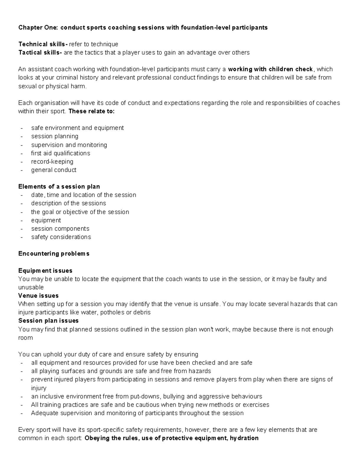 VET Sport AND REC 3 4 - Chapter One: conduct sports coaching sessions ...