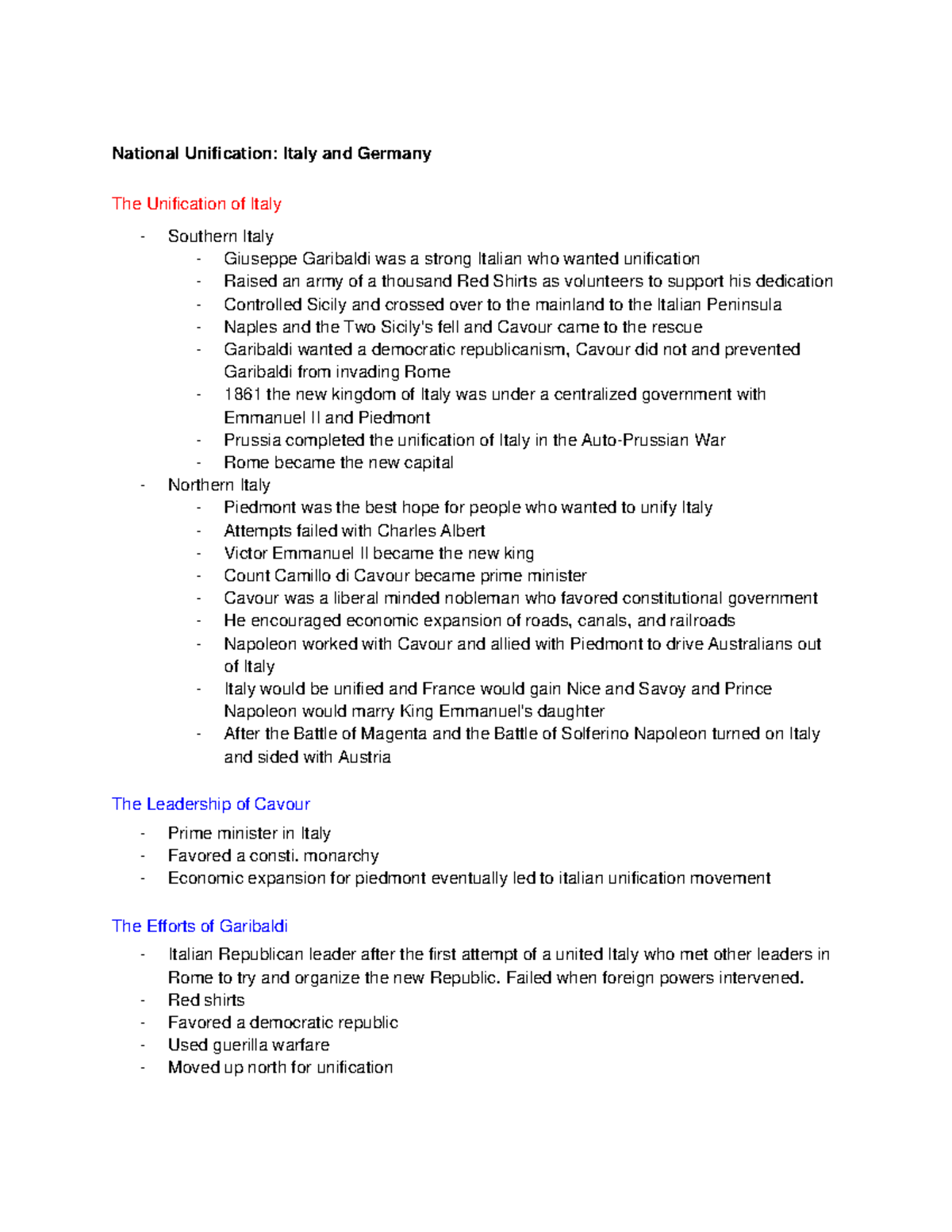 National Unification: Italy and Germany - Studocu