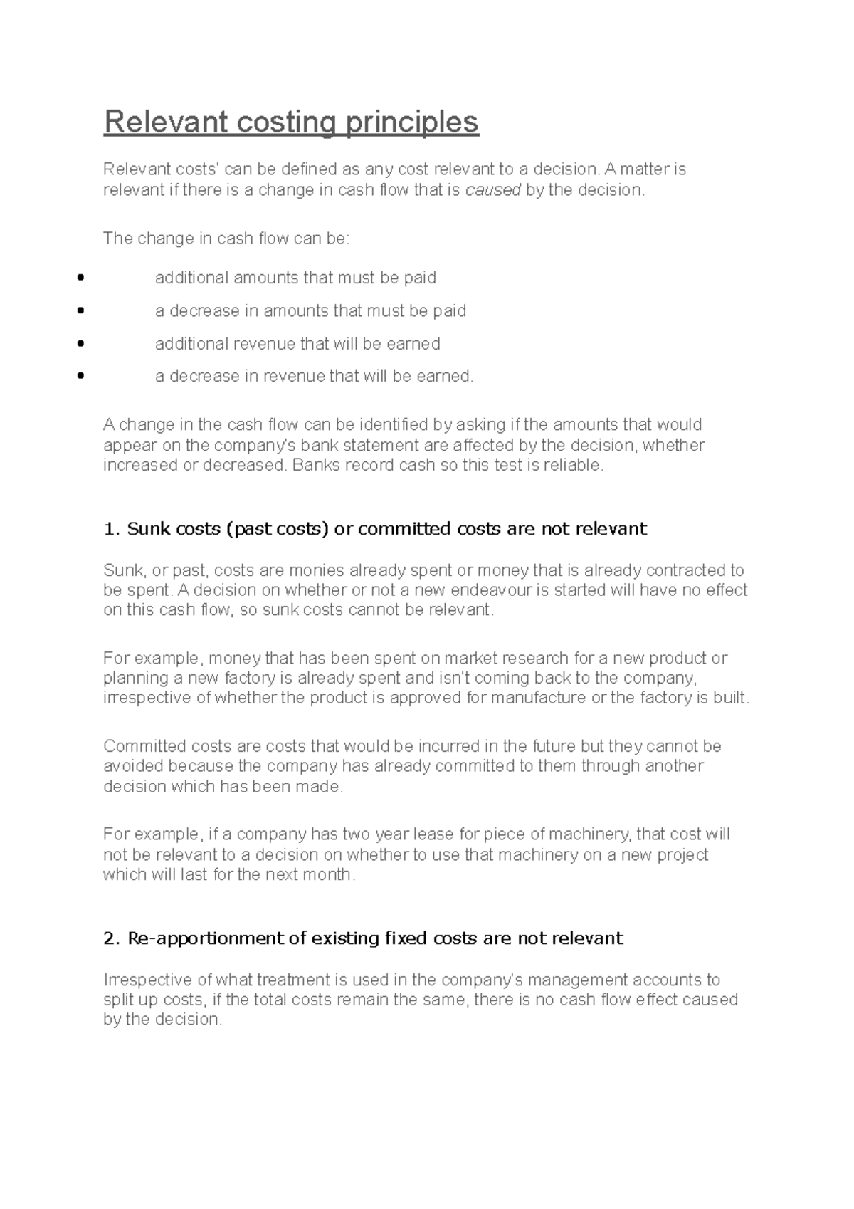 Relevant costing principles - Relevant costing principles Relevant ...