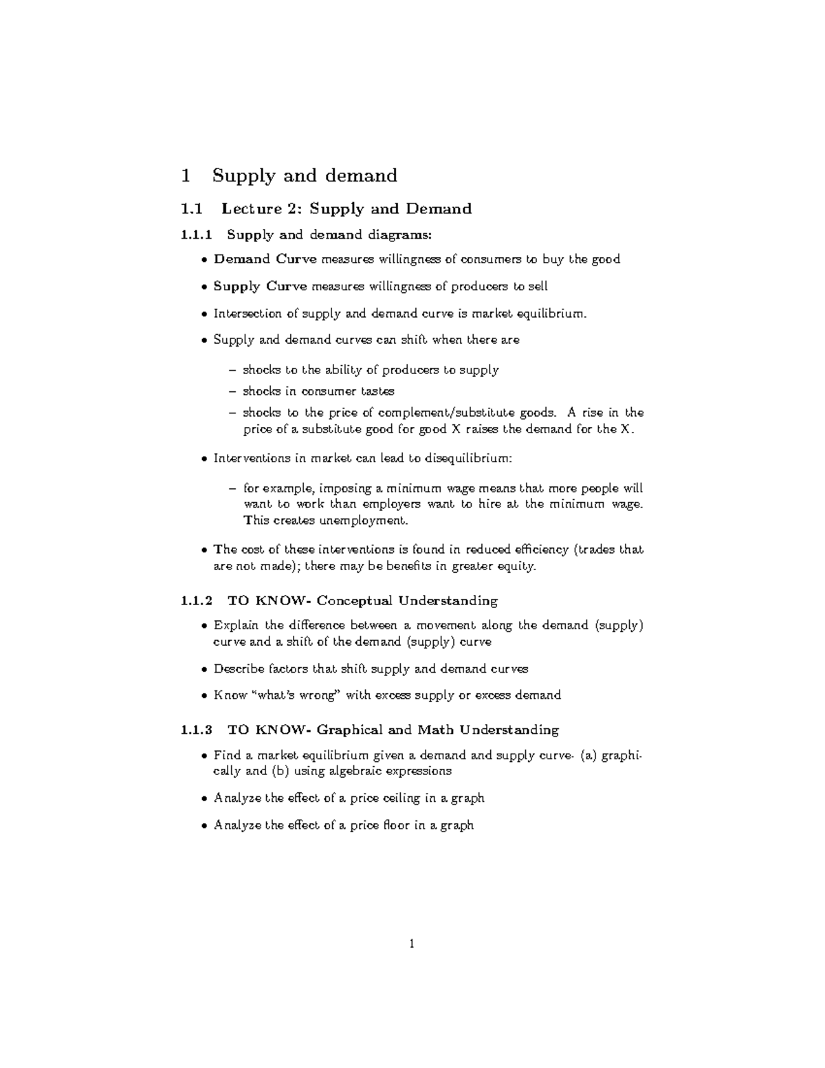 Micro Ecnomics - 1 Supply and demand 1 Lecture 2: Supply and Demand 1.1 ...