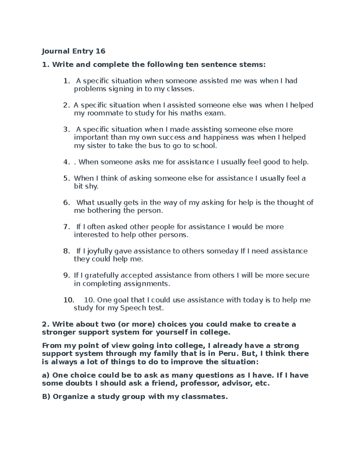 Journal Entry 16 - Journal Entry 16 Write and complete the following ...