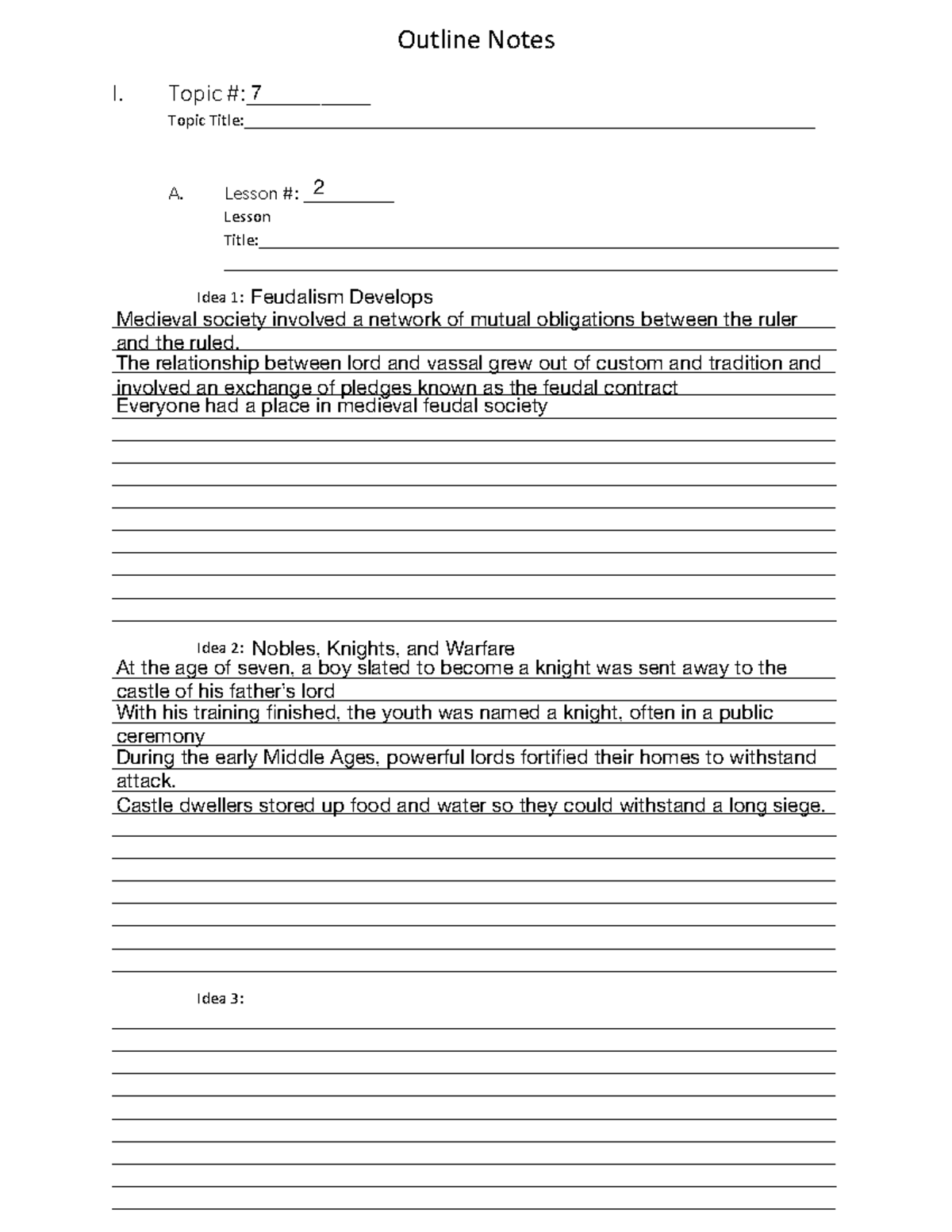 Outline Notes Template - Outline Notes I. Topic #:__________ Topic ...