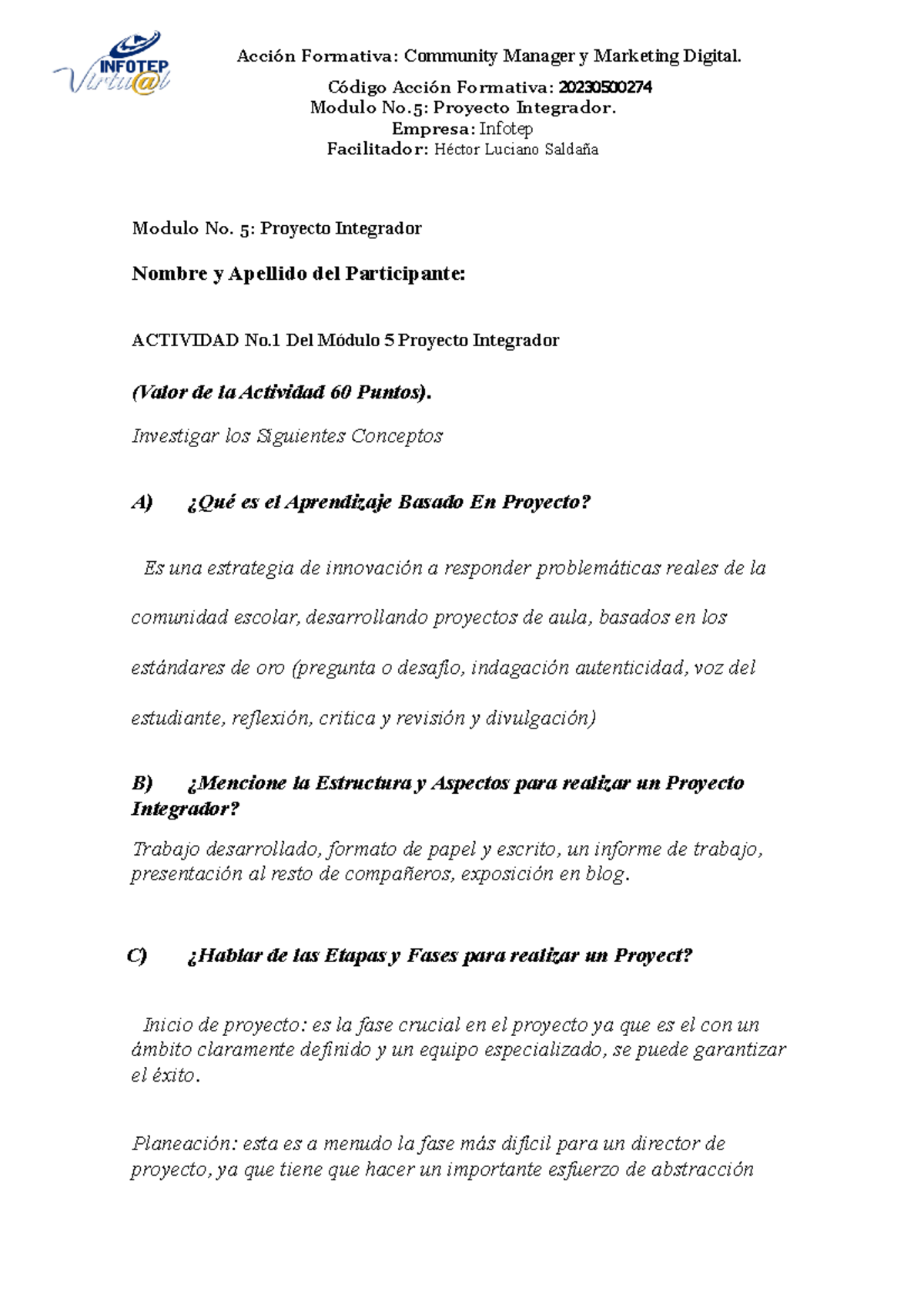 Actividad 1 Modulo 5 Proyecto Integrador - Acción Formativa: Community ...
