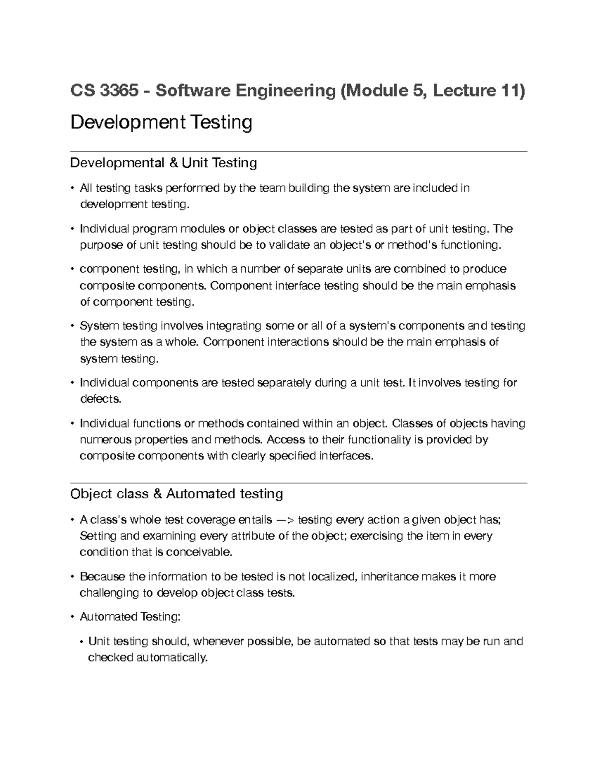 CS 3365 Lecture Notes M5L11 - CS 3365 - Software Engineering (Module 5 ...