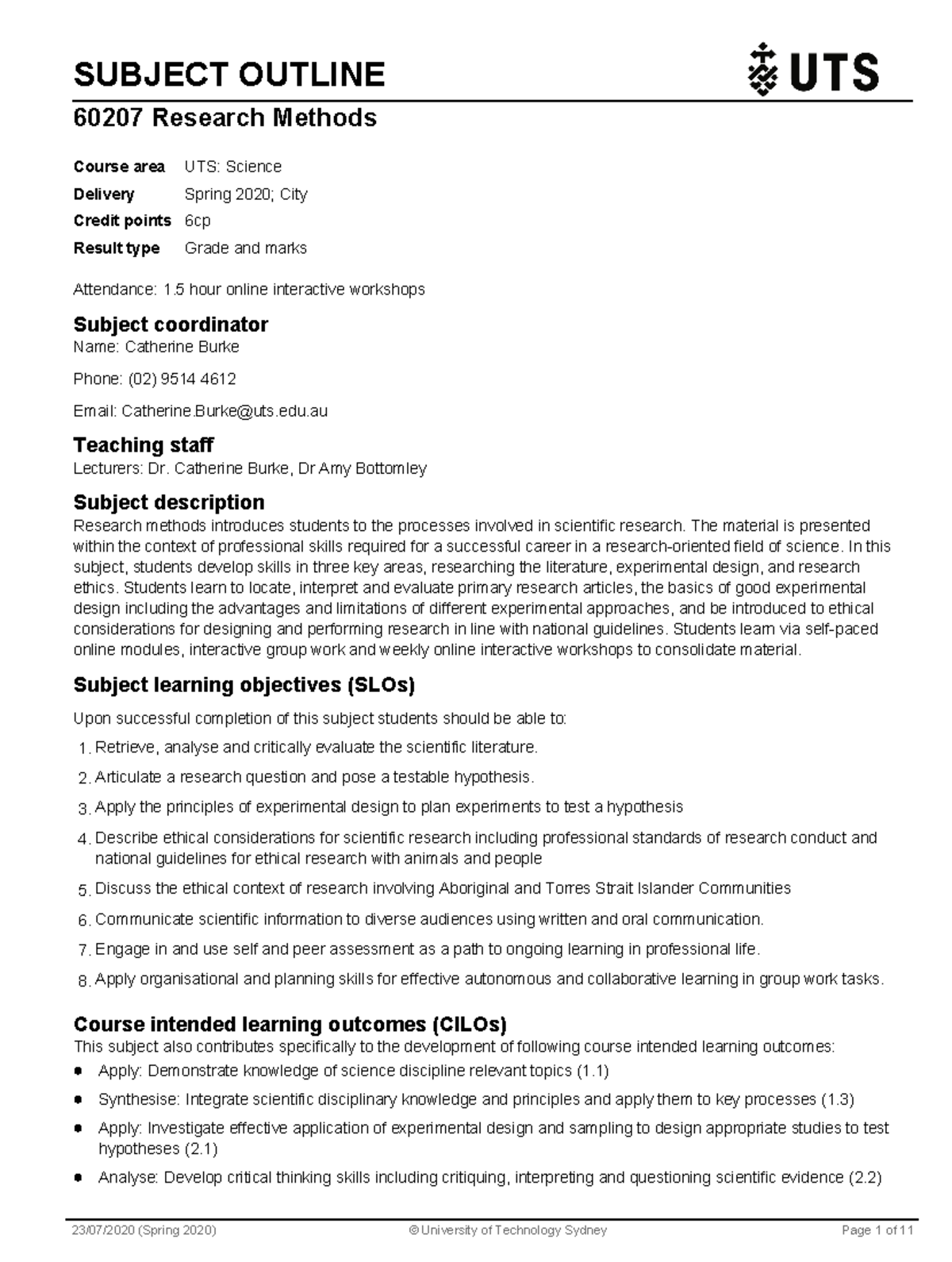 Research Methods Subject Outline - SUBJECT OUTLINE 60207 Research ...