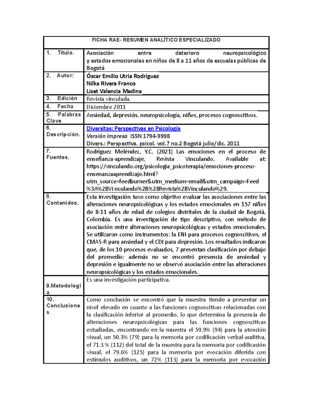 Ficha RAE 2 Johana - FICHA RAE- RESUMEN ANALÍTICO ESPECIALIZADO Título ...