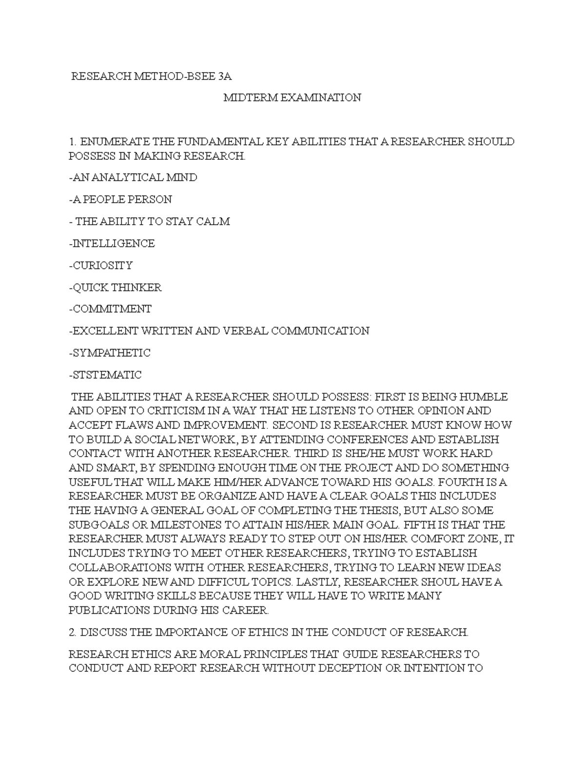 Research Midterm - Exam - RESEARCH METHOD-BSEE 3A MIDTERM EXAMINATION 1 ...