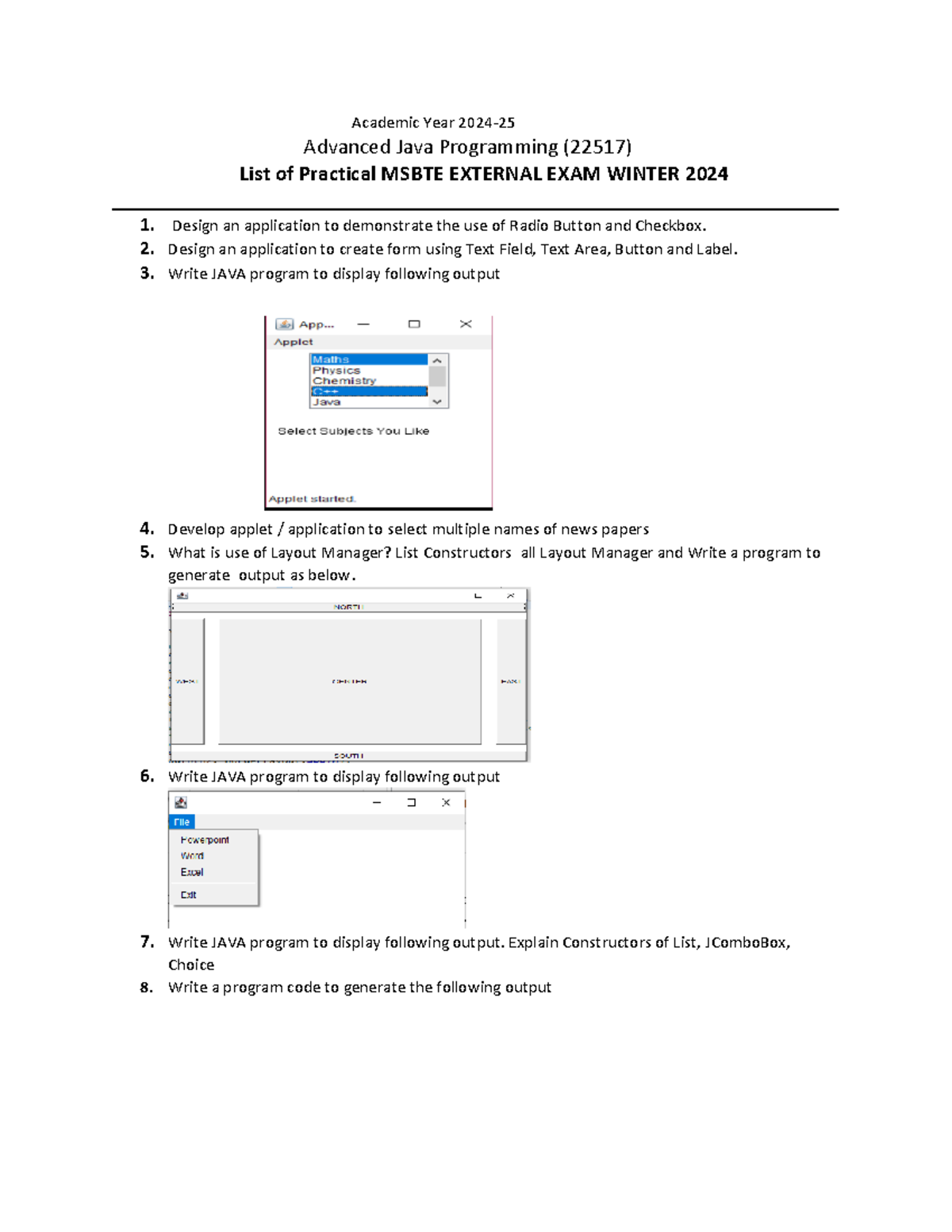 External PR LIST-1 - ..... - Academic Year 2024- Advanced Java Programming (22517) List of ...