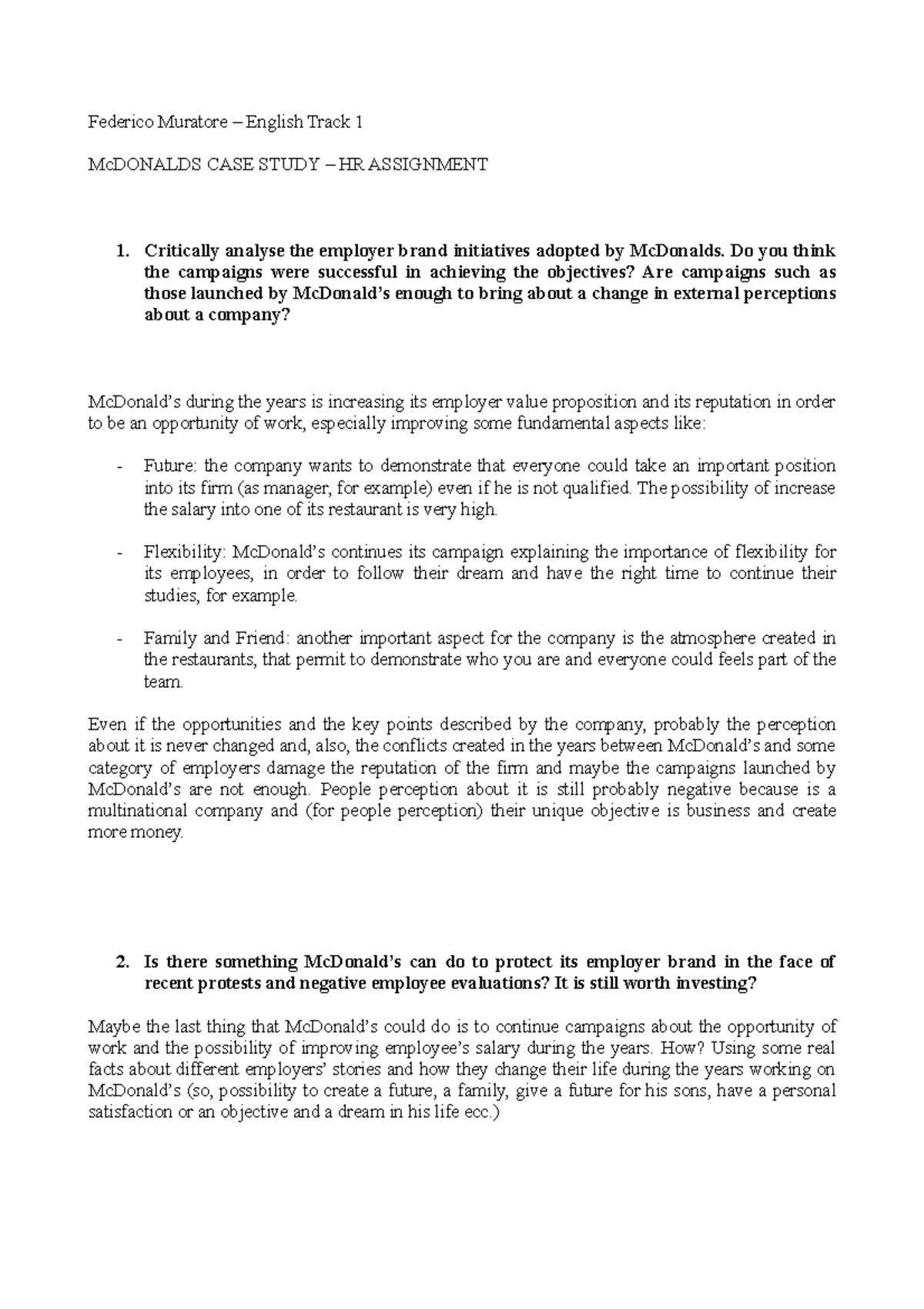 Mc Donalds case study - Federico Muratore – English Track 1 McDONALDS ...