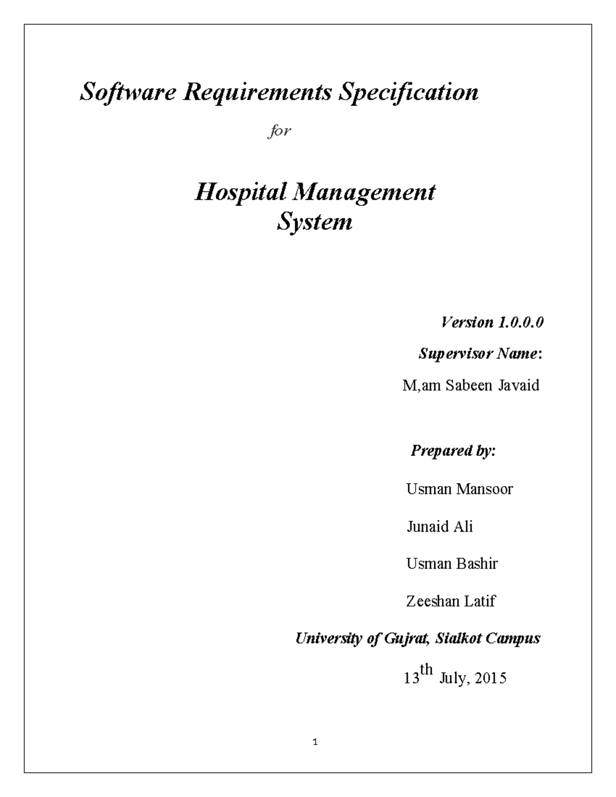 296706671 Hospital Management System SRS - Software Requirements ...